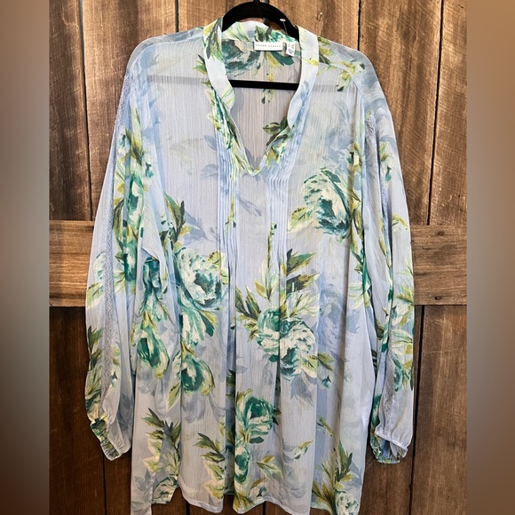 Tops | Susan Graves Size Xl Semi Sheer Light Blue Feminine Blouse ...